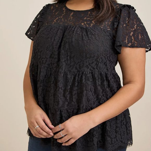 torrid | Tops | Torrid Plus 5x28 Black Lace Short Sleeve Tiered Blouse ...